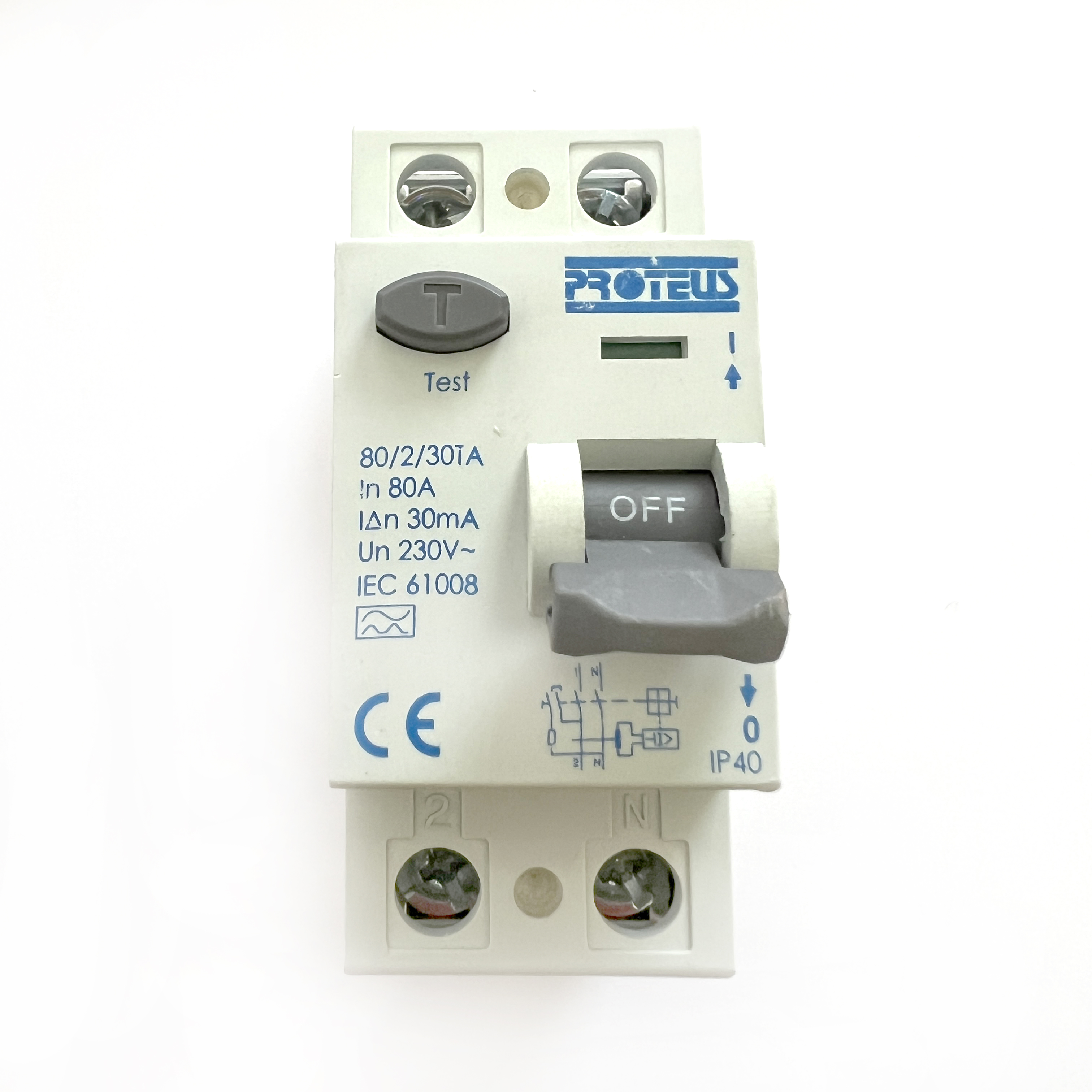 Residual Current Devices: Proteus 80/2/30TA 80A 80 Amp 30mA RCD 2 Double Pole Circuit Breaker Type A